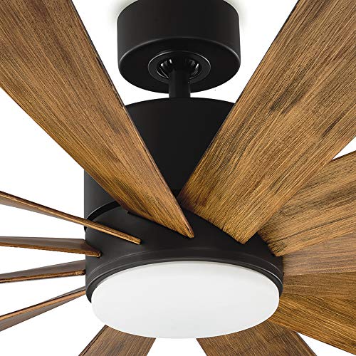 Windflower Smart Indoor and Outdoor 12-Blade Ceiling Fan 60in Matte Black Distressed Koa with 3000K LED Light Kit and Wall Control works with Alexa, Google Assistant, Samsung Things, and iOS or Android App