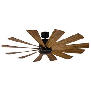 Windflower Smart Indoor and Outdoor 12-Blade Ceiling Fan 60in Matte Black Distressed Koa with 3000K LED Light Kit and Wall Control works with Alexa, Google Assistant, Samsung Things, and iOS or Android App