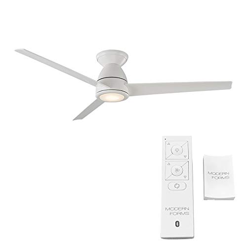 Tip Top Smart Indoor and Outdoor 3-Blade Flush Mount Ceiling Fan 52in Matte White with 3000K LED Light Kit and Remote Control works with Alexa, Google Assistant, Samsung Things, and iOS or Android App