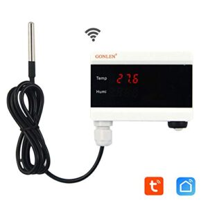 GONLEN Tuya WiFi Temperature Thermometer Humidity Hygrometer Detector Alarm Sensor Smart Life App Alert Home Thermostat Controller Remote Monitoring (A: Only Temperature)