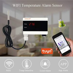 GONLEN Tuya WiFi Temperature Thermometer Humidity Hygrometer Detector Alarm Sensor Smart Life App Alert Home Thermostat Controller Remote Monitoring (A: Only Temperature)