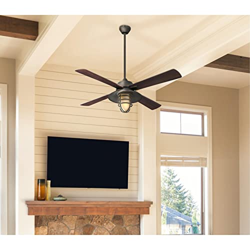 Westinghouse Lighting 74005B00 Porto, Smart WiFi Ceiling Fan Compatible with Amazon Alexa and Google Home with LED Light, Remote Control, 52 Inch, Black-Bronze Finish, Amber Frosted Glass