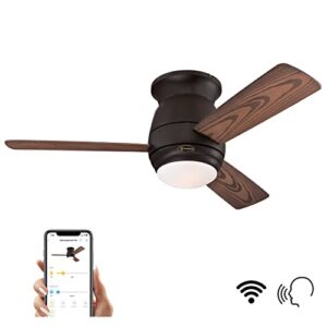 Westinghouse Lighting 74004B00 Contemporary Halley, Smart WiFi Ceiling Fan Compatible with Amazon Alexa and Google Home with LED Light, Indoor/Outdoor, 44 Inch, Black-Bronze Finish, Frosted Opal Glass