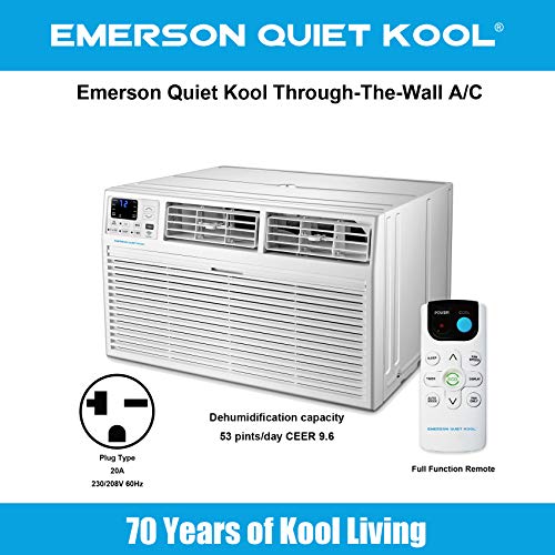 Emerson Quiet Kool 8,000 BTU 115V Smart Through-The-Wall Air Conditioner with Remote, Wi-Fi, and Voice Control | Energy Star | Cools Rooms up to 350 Sq.Ft. | 24H Timer | EATC08RSE1T, 8000 WiFi, White