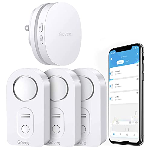 Govee WiFi Water Sensor 3 Pack, Water Leak Detector 100dB Adjustable Alarm and App Alerts, Leak and Drip Alert with Email, Wireless Detector for Home, Basement(Not Support 5G WiFi)