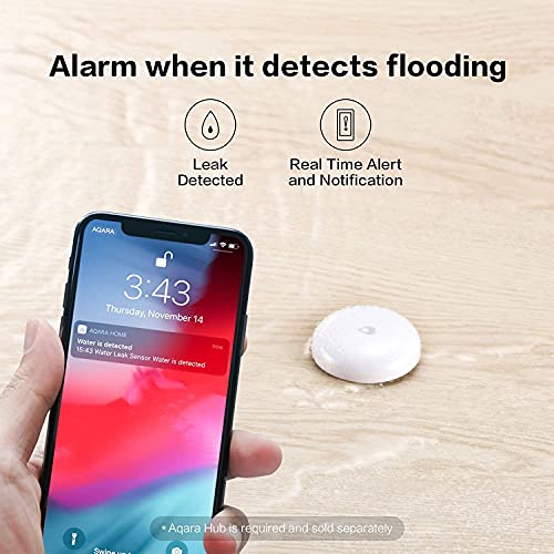 Aqara Water Leak Sensor, Requires AQARA HUB, Wireless Water Leak Detector, Wireless Mini Flood Detector for Alarm System and Smart Home Automation, for Kitchen Bathroom Basement, Works with IFTTT