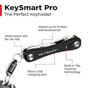 KeySmart Pro- Compact Smart Trackable Key Holder w LED Flashlight & Tile Bluetooth Key Finder Technology, EDC Key Organizer, Other Mini Tools & Accessories for Men, Husband & Dad