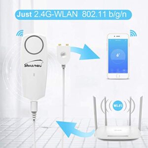 WiFi Water Sensor 100dB Alarm, Smart Water Leak Detector, Tuya APP Free Remote Monitoring of Leakage, 5.9FT Detection Line, Mute / 6 Ringtones Adjustable, Can Open SMS and Phone Notification Function