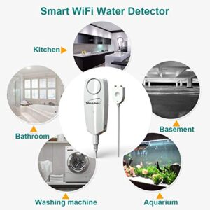 WiFi Water Sensor 100dB Alarm, Smart Water Leak Detector, Tuya APP Free Remote Monitoring of Leakage, 5.9FT Detection Line, Mute / 6 Ringtones Adjustable, Can Open SMS and Phone Notification Function