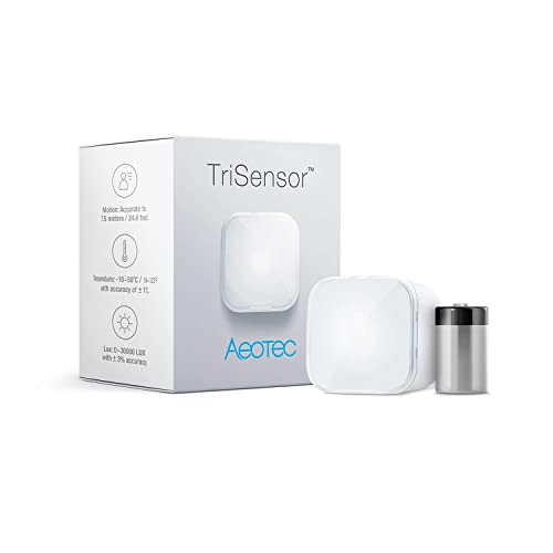 Aeotec TriSensor, Z-Wave Plus S2 Enabled Zwave Motion Sensor, Temperature, Light Sensor, Work with Zwave Hub Smartthings 3-in 1 Security System, Battery Powered