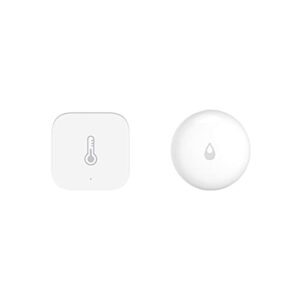 aqara temperature and humidity sensor plus aqara water leak sensor, requires aqara hub, zigbee connection, for remote monitoring, alarm system and smart home automation