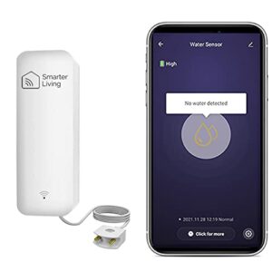 smarter living- smart wifi water sensor & flood detector, phone notifications via smart life and tuya app, low battery reminder, easy setup