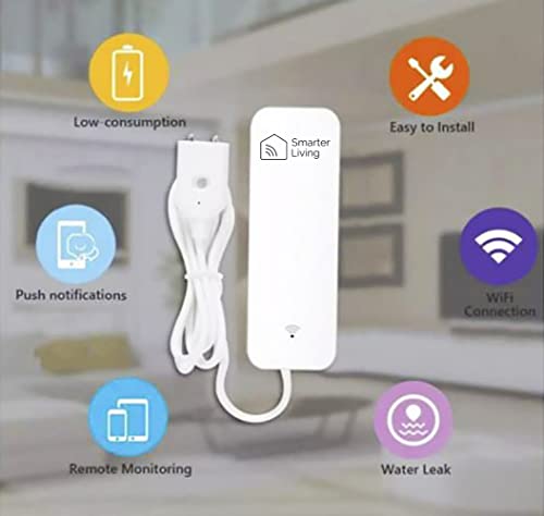 Smarter Living- Smart WiFi Water Sensor & Flood Detector, Phone Notifications via Smart Life and Tuya App, Low Battery Reminder, Easy Setup