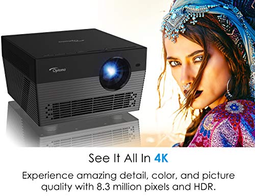 Optoma UHL55 4K LED Smart Projector with HDR, Bright 1500 lumens, Works with Alexa and Google Assistant, for Home Theaters and Outdoors, Auto Focus, Bluetooth Speaker Built in, Stream Netflix, Black