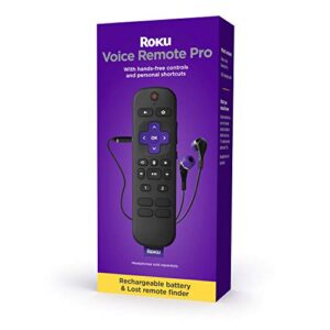 roku voice remote pro | rechargeable voice remote with tv controls, lost remote finder, private listening, hands-free voice controls, and shortcut buttons for roku players, roku tv, & roku streambars