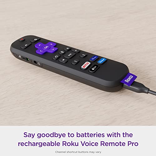 Roku Voice Remote Pro | Rechargeable voice remote with TV controls, lost remote finder, private listening, hands-free voice controls, and shortcut buttons for Roku Players, Roku TV, & Roku Streambars