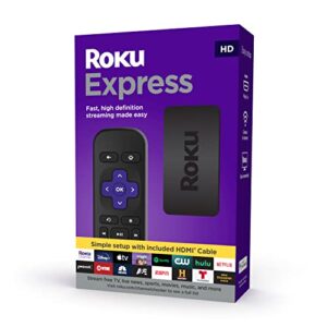 roku express hd streaming media player with high speed hdmi cable and simple remote