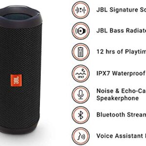 JBL Flip 4, Black - Waterproof, Portable & Durable Bluetooth Speaker - Up to 12 Hours of Wireless Streaming - Includes Noise-Cancelling Speakerphone, Voice Assistant & JBL Connect+