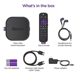 Roku Ultra | Streaming Device HD/4K/HDR/Dolby Vision with Dolby Atmos, Bluetooth Streaming, and Roku Voice Remote with Headphone Jack and Personal Shortcuts, includes Premium HDMI® Cable