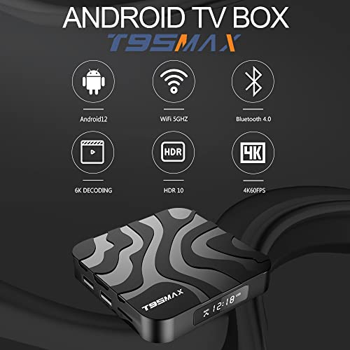 Android TV Box 12.0, T95 MAX Android Box 4GB RAM 32GB ROM with Allwinner H618 Quadcore Smart TV Box, 2.4GHz/5GHz Dual WiFi 3D 6K Streaming Media Player