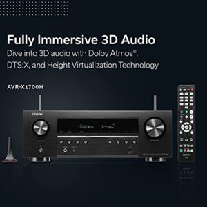 Denon AVR-X1700H 7.2 Channel AV Receiver - 80W/Channel (2021 Model), Advanced 8K HDMI Video w/ eARC, Full 3D Audio - Dolby Atmos, DTS:X, Wireless Streaming, Built-in HEOS, Amazon Alexa Voice Control