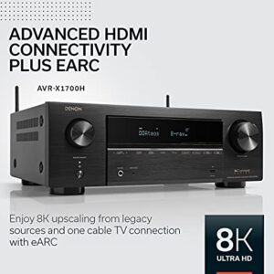 Denon AVR-X1700H 7.2 Channel AV Receiver - 80W/Channel (2021 Model), Advanced 8K HDMI Video w/ eARC, Full 3D Audio - Dolby Atmos, DTS:X, Wireless Streaming, Built-in HEOS, Amazon Alexa Voice Control