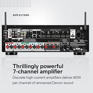 Denon AVR-X1700H 7.2 Channel AV Receiver - 80W/Channel (2021 Model), Advanced 8K HDMI Video w/ eARC, Full 3D Audio - Dolby Atmos, DTS:X, Wireless Streaming, Built-in HEOS, Amazon Alexa Voice Control