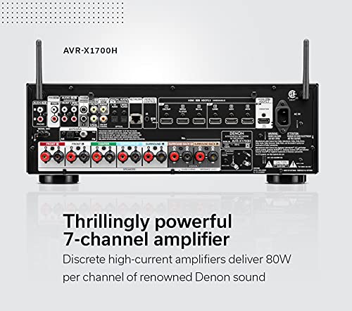 Denon AVR-X1700H 7.2 Channel AV Receiver - 80W/Channel (2021 Model), Advanced 8K HDMI Video w/ eARC, Full 3D Audio - Dolby Atmos, DTS:X, Wireless Streaming, Built-in HEOS, Amazon Alexa Voice Control