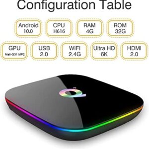 Android 10.0 TV Box 4GB RAM 32GB ROM, Q Plus Android Box H6 Quad-core WiFi 2.4GHz Support 6K H.265 HD 2.0 Ethernet