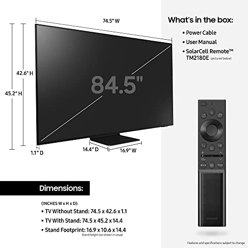 SAMSUNG 85-Inch Class Neo QLED 4K UHD QN90A Series Mini LED Quantum HDR 32x, Object Tracking Sound+, Ultra Viewing Angle, Smart TV with Alexa Built-In (QN85QN90AAFXZA, 2021 Model), Titan Black