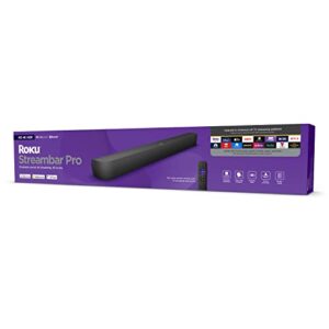 roku streambar pro | 4k/hd/hdr streaming media player & cinematic sound, all in one, includes roku voice remote with headphone jack for private listening, personal shortcut buttons, and tv controls