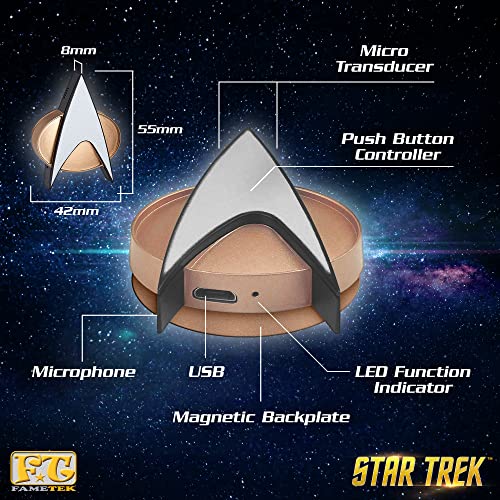 FAMETEK Star Trek Next Generation Bluetooth Communicator Badge - TNG Bluetooth ComBadge with Chirp Sound Effects, Microphone & Speaker – Star Trek Memorabilia, Gifts, Collectibles for StarTrek