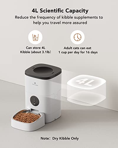 PETLIBRO Automatic Cat Feeders, Cat Food Dispenser with Customize Feeding Schedule, WiFi Timed Cat Feeder with Interactive Voice Recorder, Automatic Pet Feeder for Cat Dog 1-4 Meals Dry Food 4L