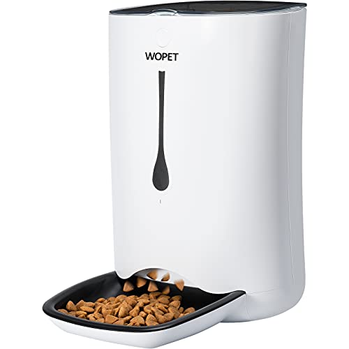 WOPET Automatic Pet Feeder Food Dispenser for Cats and Dogs–Features: Distribution Alarms,Portion Control,Voice Recorder, & Programmable Timer for up to 4 Meals per Day