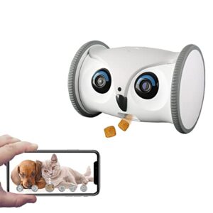 skymee owl robot: mobile full hd pet camera with treat dispenser, interactive toy for dogs and cats, remote control via app (2.4g wifi only)