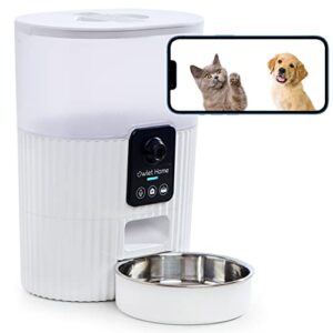 owlet home smart automatic pet feeder with 1080p hd camera for cats & dogs (3.5l), wifi, live video, auto night vision, 2-way audio, works with alexa & google assistant, motion alert, no monthly fee