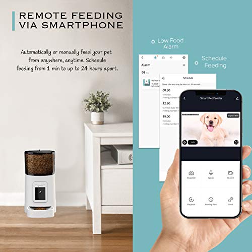 SEKOYA Automatic WiFi 6L Smart Pet Feeder / 1080p Camera for Cats & Dogs / Auto + Manual Food Dispenser / iOS Android Compatible / 2.4GHz Wi-Fi Enabled / Scheduled Feeding / Video Recording