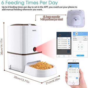 Iseebiz Automatic Pet Feeder with Camera, 6L App Control Smart Feeder Cat Dog Food Dispenser, 2-Way Audio, Voice Remind, Video Record, 6 Meals a Day for Medium Large Cats Dogs, Compatible with Alexa