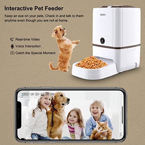 Iseebiz Automatic Pet Feeder with Camera, 6L App Control Smart Feeder Cat Dog Food Dispenser, 2-Way Audio, Voice Remind, Video Record, 6 Meals a Day for Medium Large Cats Dogs, Compatible with Alexa