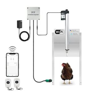 jvr chicken coop door automatic smart 2.4 ghz wifi opener with safety mechanism, work with alexa & google assistant, rainproof sunrise/sunset timer controller actuator motor app/remote (smart version)