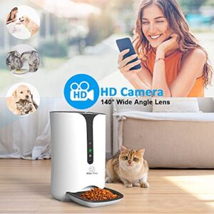 Alla Pets WiFi/HD Video Automatic Cats and Dogs Feeder w/ Camera, 6L Auto Pet Dry Food Dispenser 1~39 Portions Meal for Small and Large Pets, Remote APP Control Feeding Schedule, Infrared, White