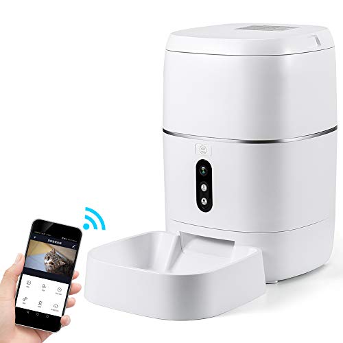 CrazyFire 6L Automatic Cat Feeder,Automatic Dog Feeder with APP Control,1080P HD Camera,Motion Sensor Alarm,Live Video and Audio Communication,Programmable Automatic Pet Feeder for Cat,Dog