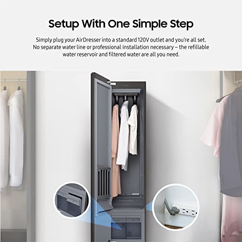 SAMSUNG 18" AirDresser 3 Hanger Clothing Care System w/ Steam Refresh, Sanitizer, Air Dresser Cabinet Steamer for Clothes, Garments, Relaxes Wrinkles DF60A8500CG/A1, Crystal Mirror