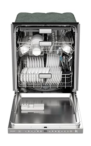 SHARP Smart Dishwasher Works with Alexa. Includes LED Interior lights, Stainless Steel interior, Heated Dry with Fan Assist, Wash Zone cleans half load on either rack, Adjustable Third Rack