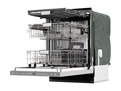 SHARP Smart Dishwasher Works with Alexa. Includes LED Interior lights, Stainless Steel interior, Heated Dry with Fan Assist, Wash Zone cleans half load on either rack, Adjustable Third Rack