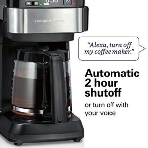 Hamilton Beach Works with Alexa Smart Coffee Maker, Programmable, 12 Cup Capacity, Black and Stainless Steel (49350) – A Certified for Humans Device