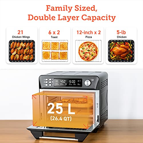 COSORI Air Fryer Toaster Oven 26.4QT, 12-in-1 Convection Ovens Countertop Combo, 6-Slice Toast, 12-inch Pizza, Basket, Tray, Recipes &3 Accessories, Wifi, CS100-AO