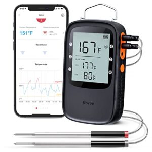 govee bluetooth meat thermometer, wireless meat thermometer for smoker oven, digital grill thermometer with 2 probes, timer mode, smart lcd backlight bbq thermometer for cooking turkey fish beef