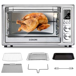 cosori air fryer toaster oven, 12-in-1 convection oven countertop with rotisserie, stainless steel 32qt/32l, 6-slice toast, 13-inch pizza,100 recipes, basket, tray(6 accessories)included, co130-ao