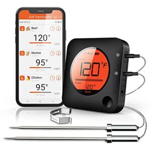 bfour meat thermometer wireless bluetooth, digital meat thermometer with dual probe, wireless remote bbq thermometer for smoker kitchen cooking grill thermometer timer for grilling bbq oven candy